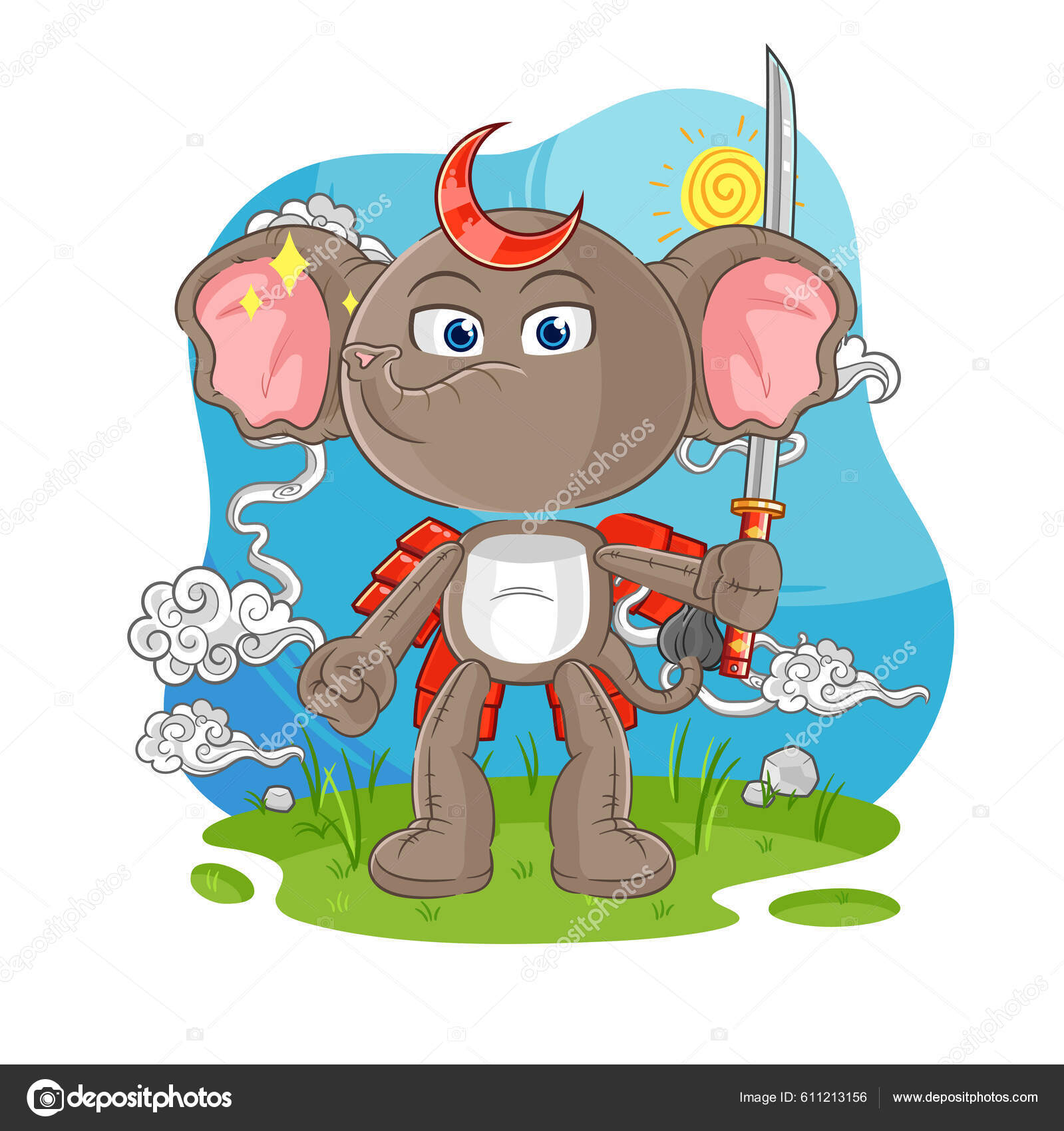 Elephant Samurai Cartoon Cartoon Mascot Vecto Stock Vector by ...