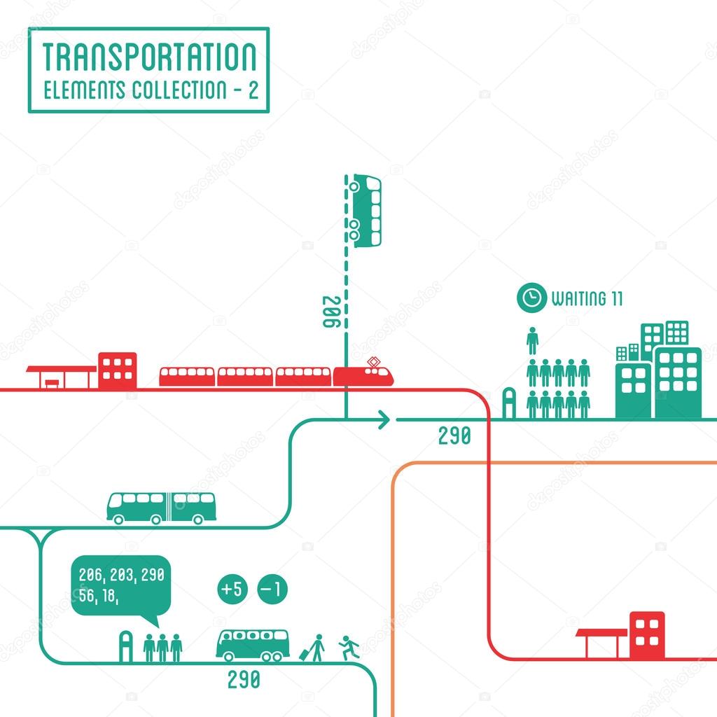 Transportation infographics - graphic elements collection 2, bus routes ...