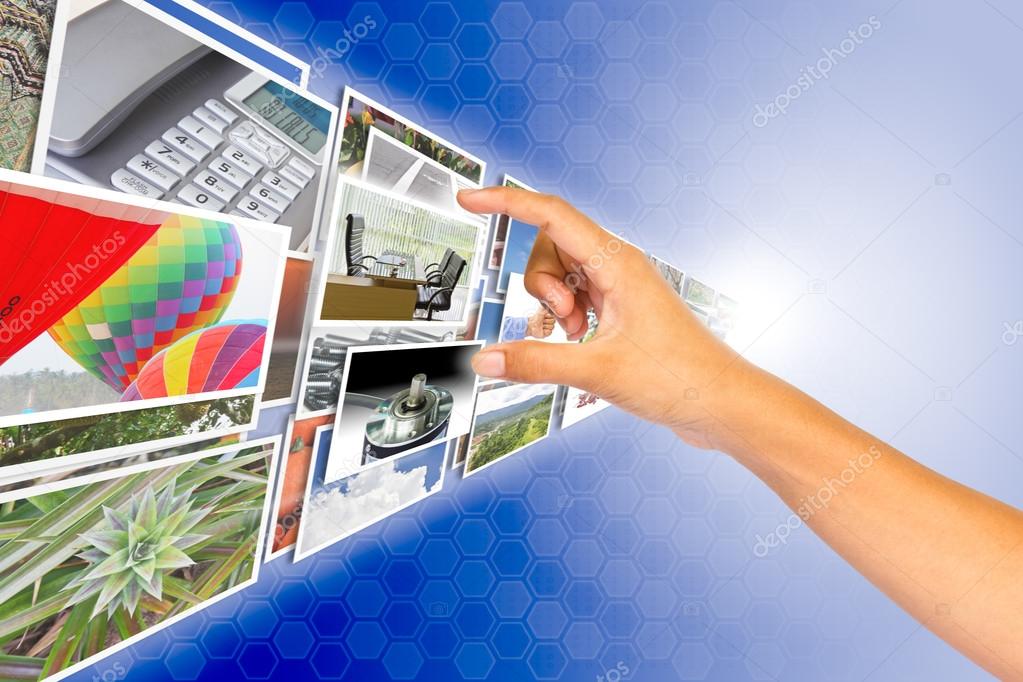 Hand choosing image from images stream — Stock Photo © teptong #35393669