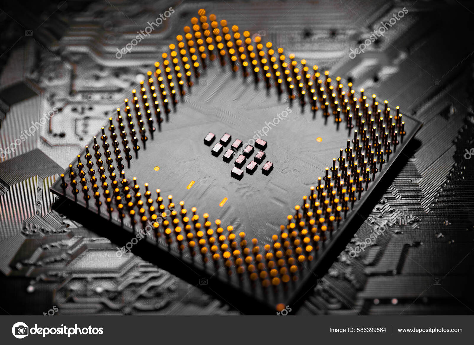 Macro Close Microchips Pins Main Cpu Processor Circuit Board — Foto de ...