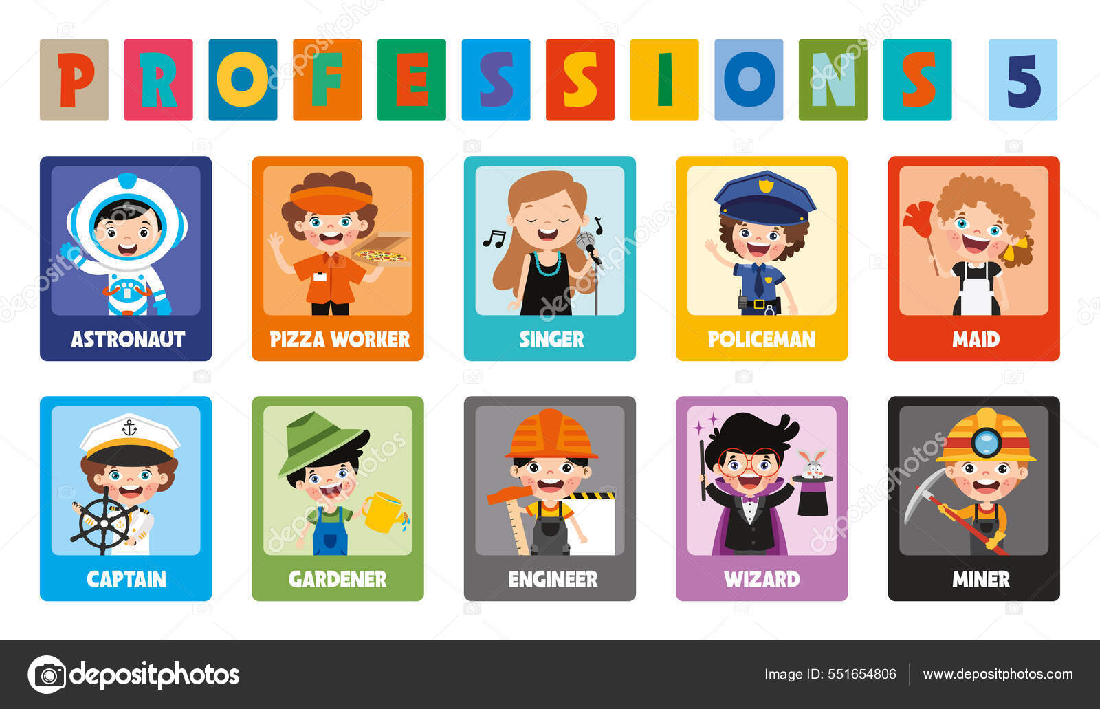 Conjunto Varias Profesiones Dibujos Animados Vector de stock #551654806 ...