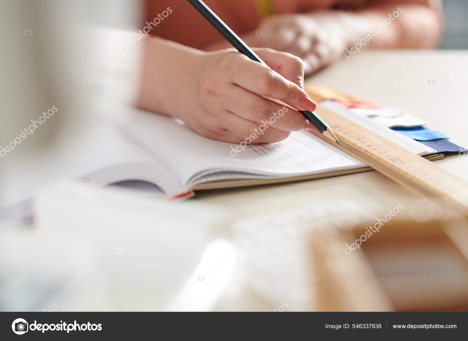 Dressmaker Working on Technical Drawing — Stock Photo © DragonImages ...