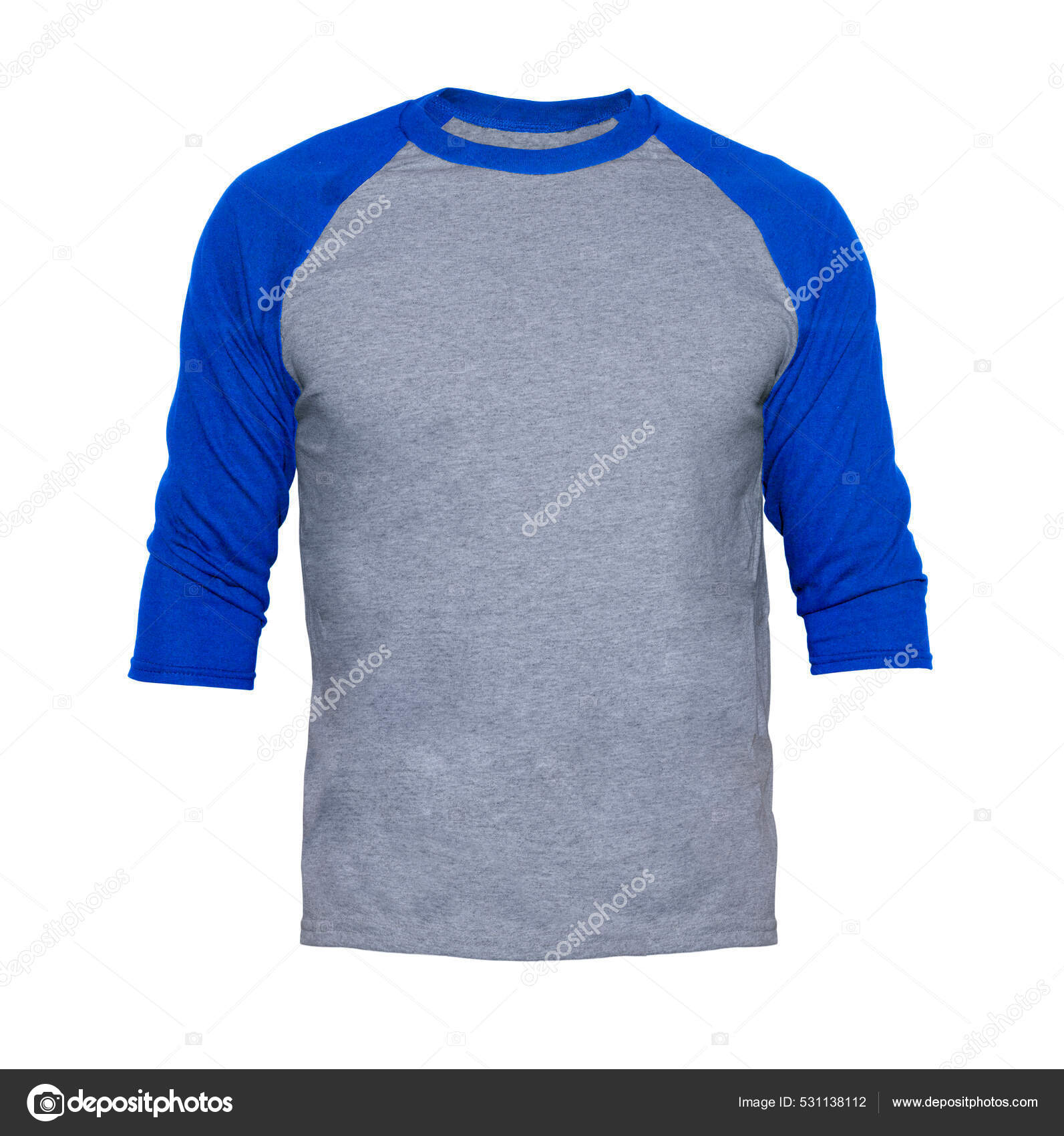 Blank Sleeve Raglan Shirt Mock Templates Color Gray Blue Front — Stock ...
