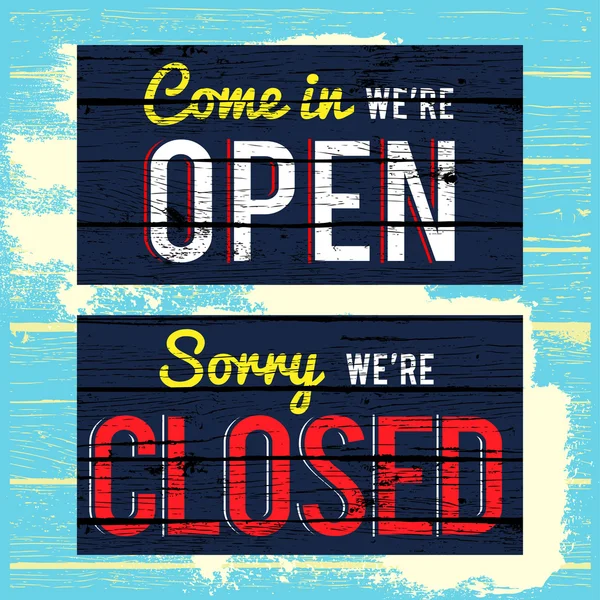 Open and closed wood grunge texture sign front store - Stock Image ...