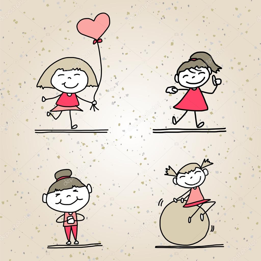 Hand drawing cartoon happy kids Stock Illustration by ©atthameeni #30786145