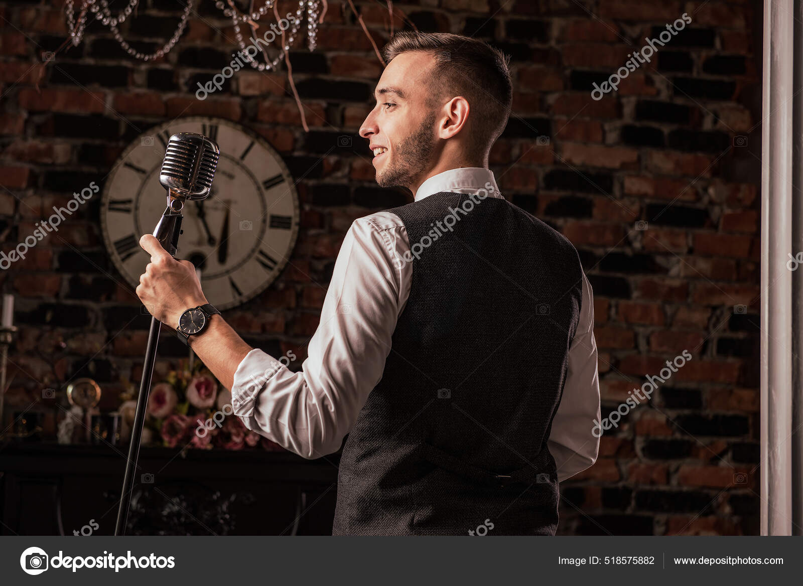 Man Singer Standing Microphone Stock Photo by ©tonifrunze 518575882