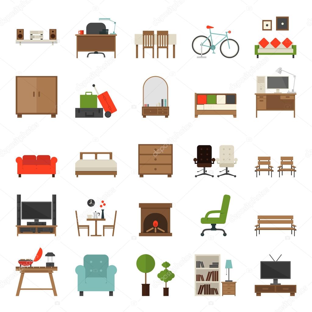 Iconos de muebles Diseño plano Vector de stock por ©beachboyx10 47853773
