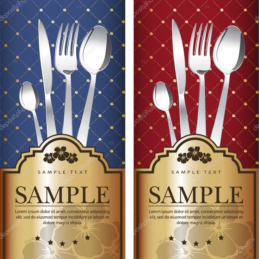 Two variants Royal restaurant menu design on blue and on red background ...