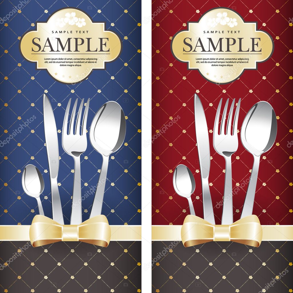 Two variants Royal restaurant menu design on blue and on red background ...