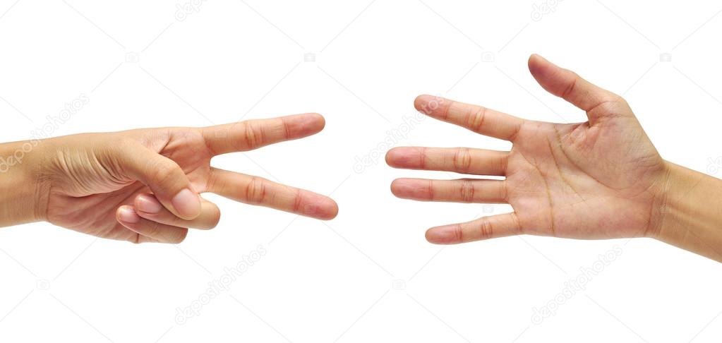 Hands making scissors VS hands making paper Stock Photo by ...