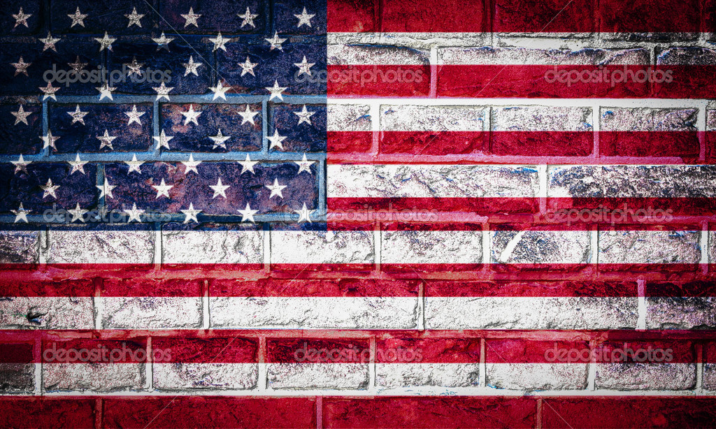 Collection of North America flag on old brick wall texture Stock Photo ...