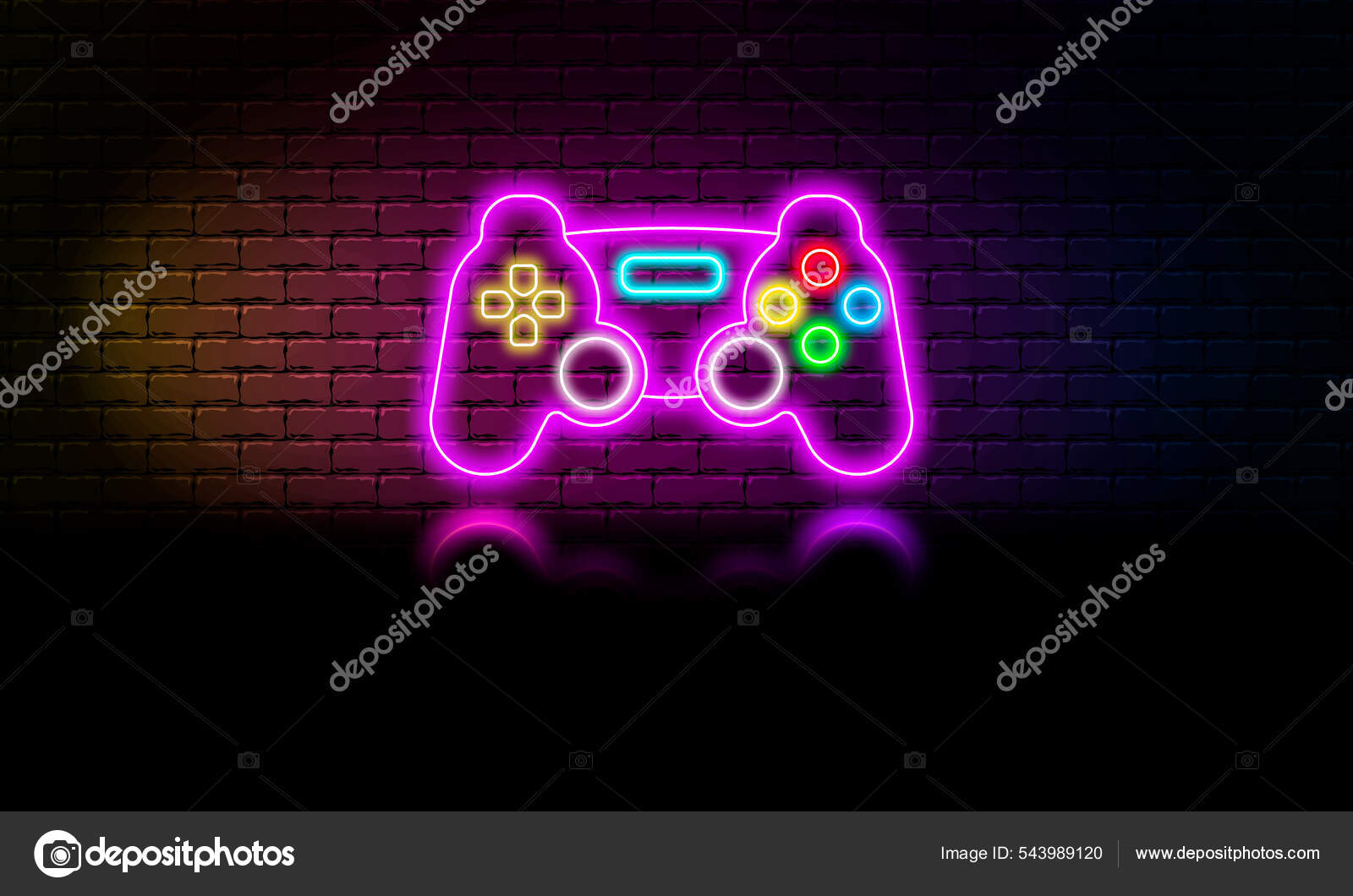 Neon Game Joystick Icon Glowing Joystick Brick Wall Background Vector ...