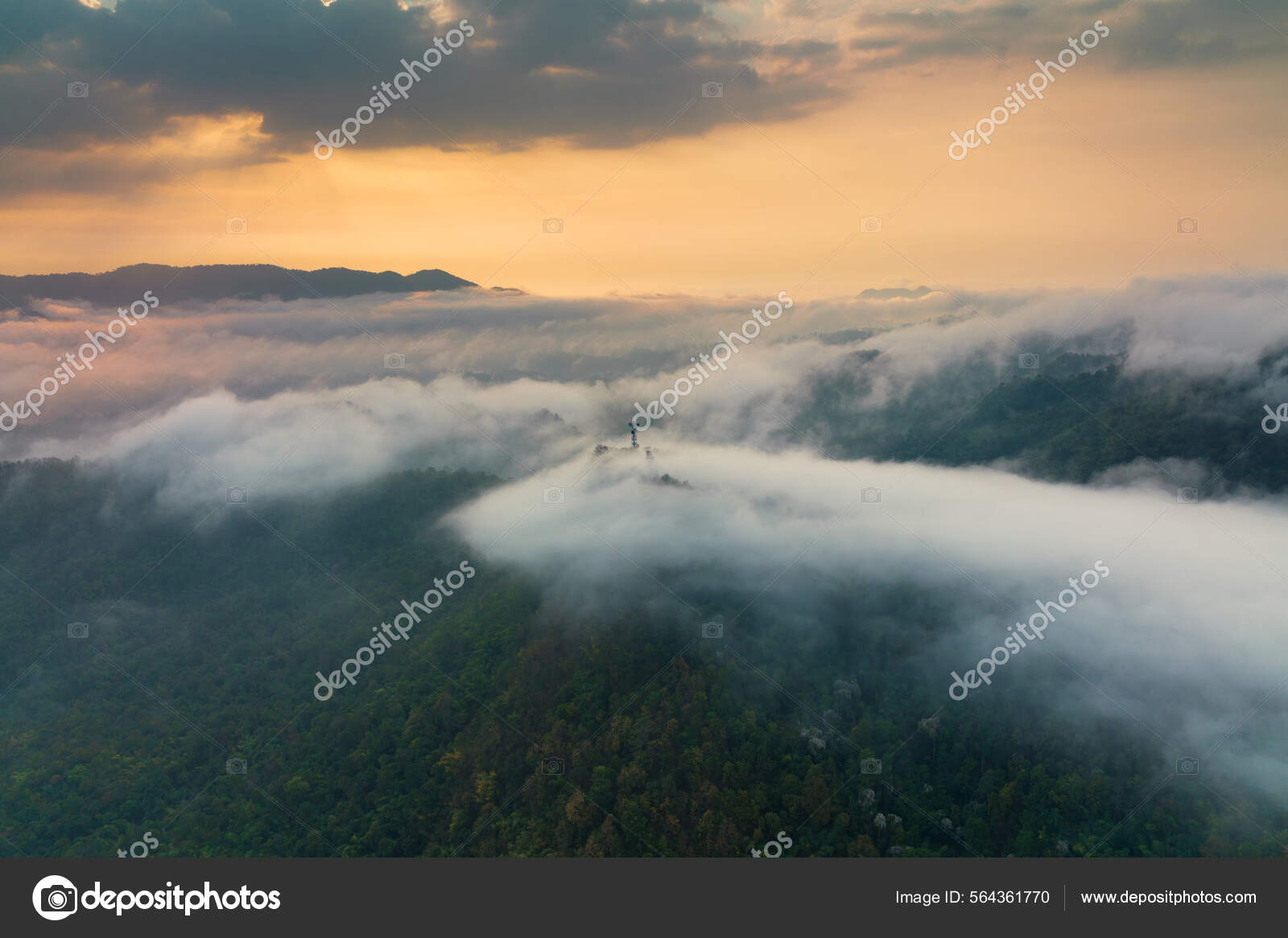 Aerial View Fog Forest Mountains Transmission Towers Repeater Station ...