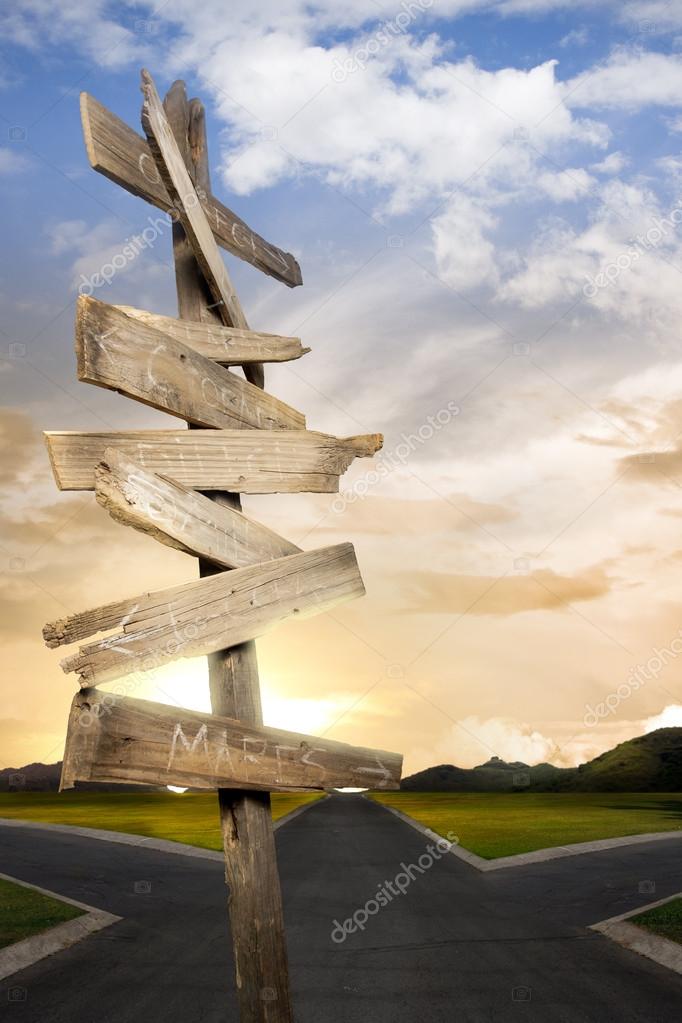 Wooden Crossroads Sign