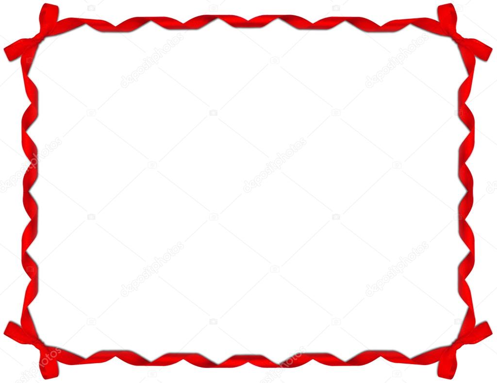 Red Ribbon Frame with Bow over white background — Stock Photo ...