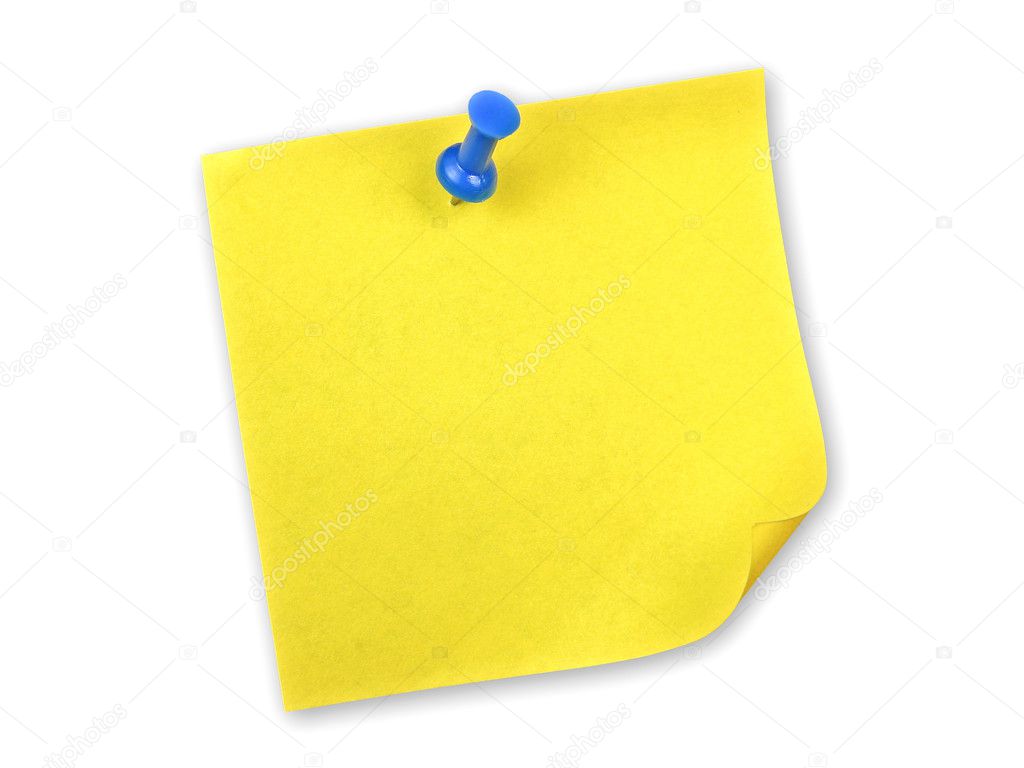 Yellow note with pin on white background Stock Photo by ©3dconceptsman ...