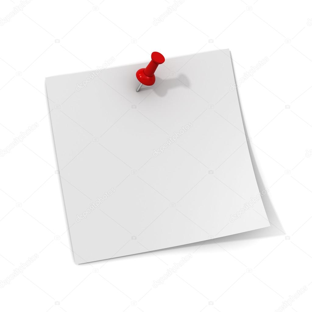 White note with red push pin isolated on white background — Stock Photo ...