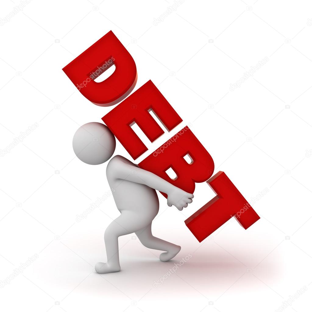 3d man carrying word debt on his back over white background Stock Photo ...