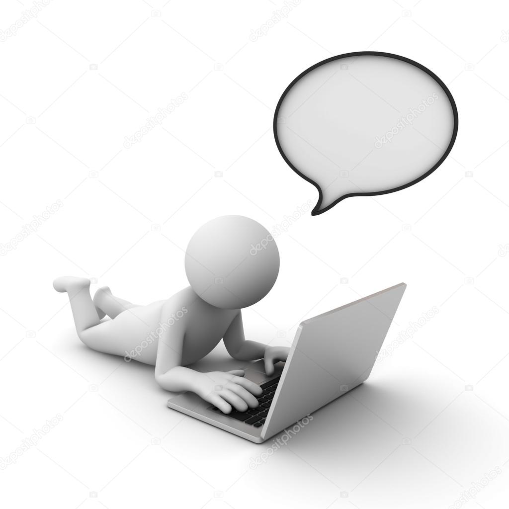 3d man using laptop computer over white background — Stock Photo ...