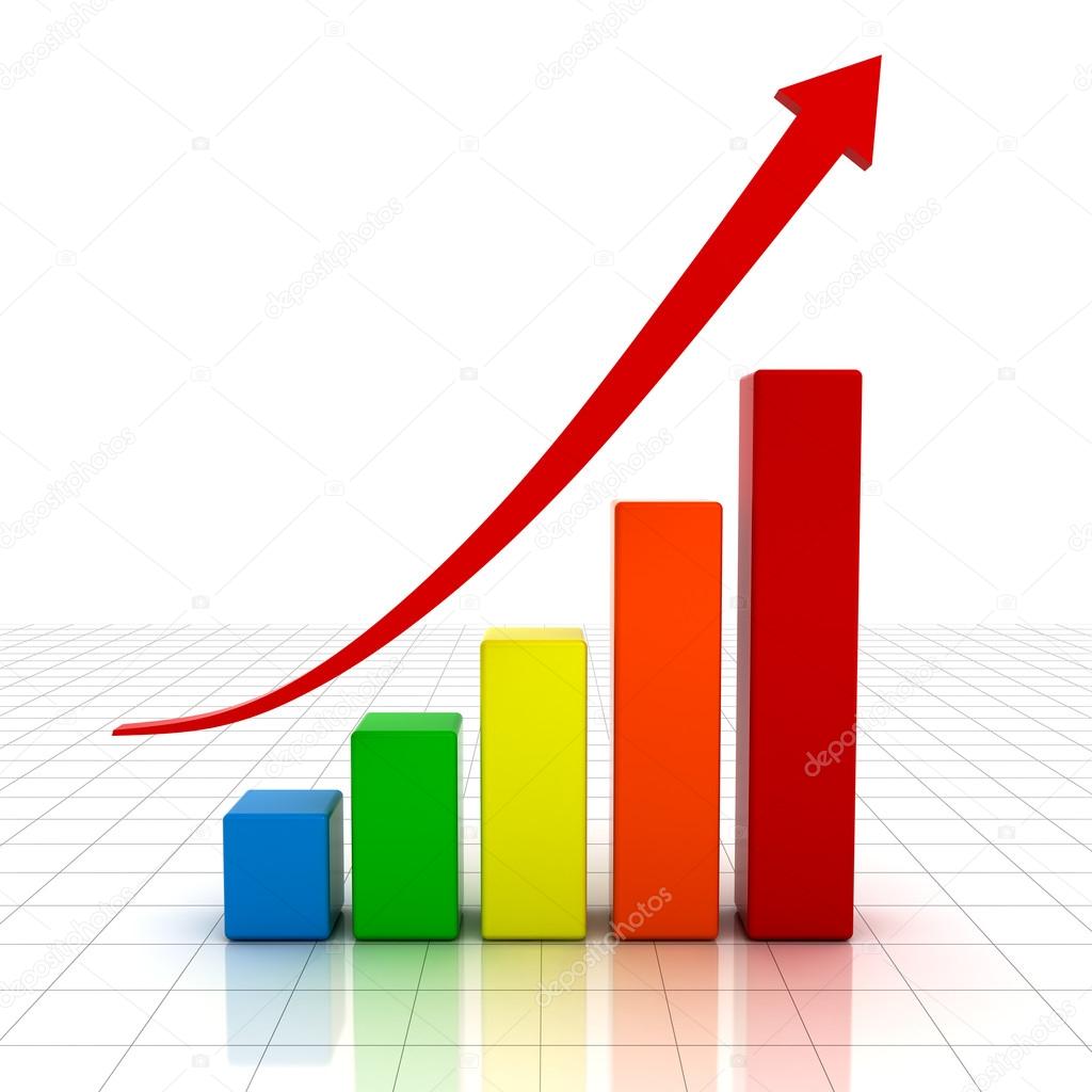 Gráfico de negocio con flecha roja ascendente 2023