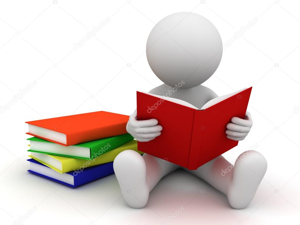 3d man sitting on the floor and reading a book — Stock Photo ...