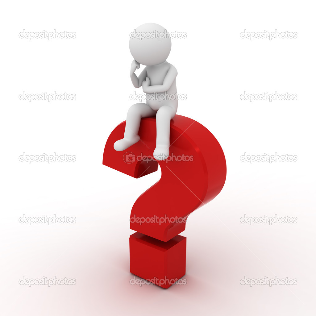 3d man sitting on red question mark over white — Stock Photo ...