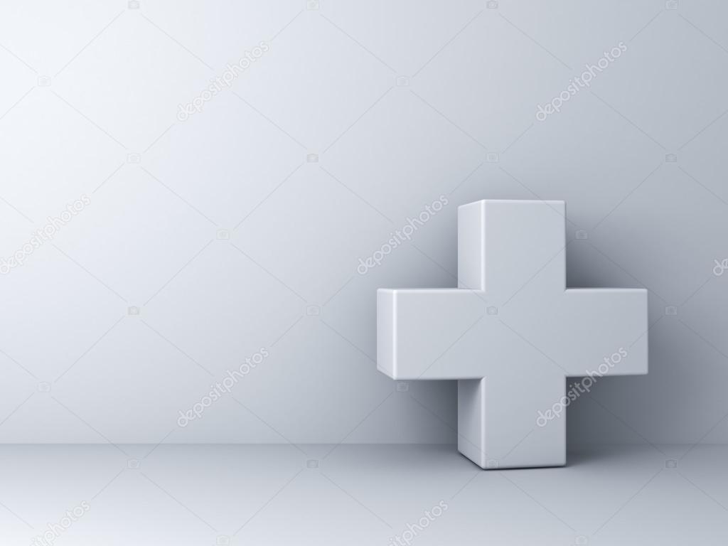 White plus sign abstract concept on white wall — Stock Photo ...