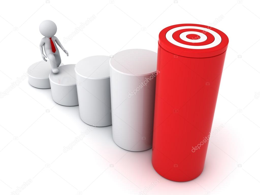 3d business man stepping up to his successful goal on top of business ...