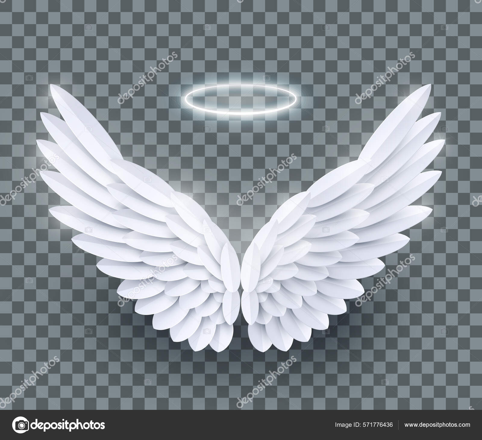 Vector White Realistic Layered Paper Cut Angel Wings Isolated Transparent wektor stockowy od okumer 571776436