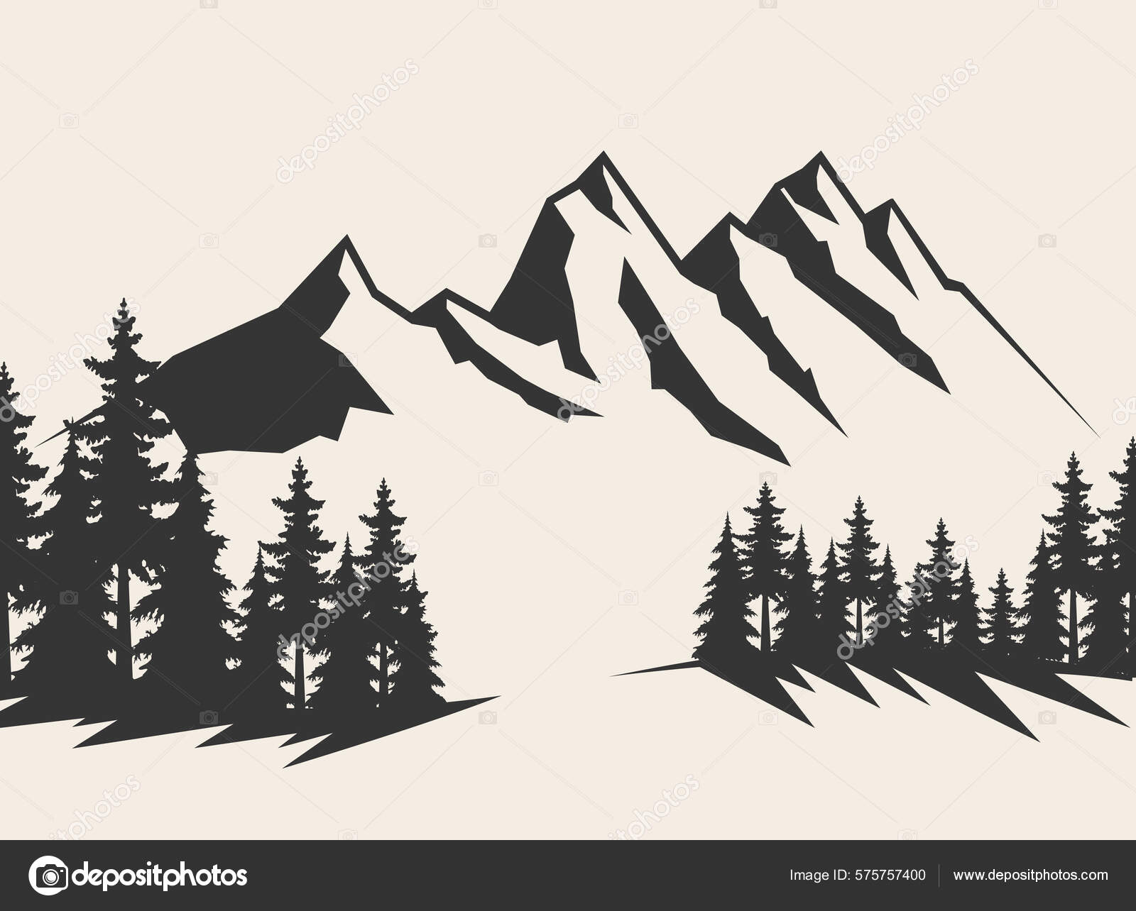 Mountain Vector Illustration Old Style Black White Mountain Vector ...