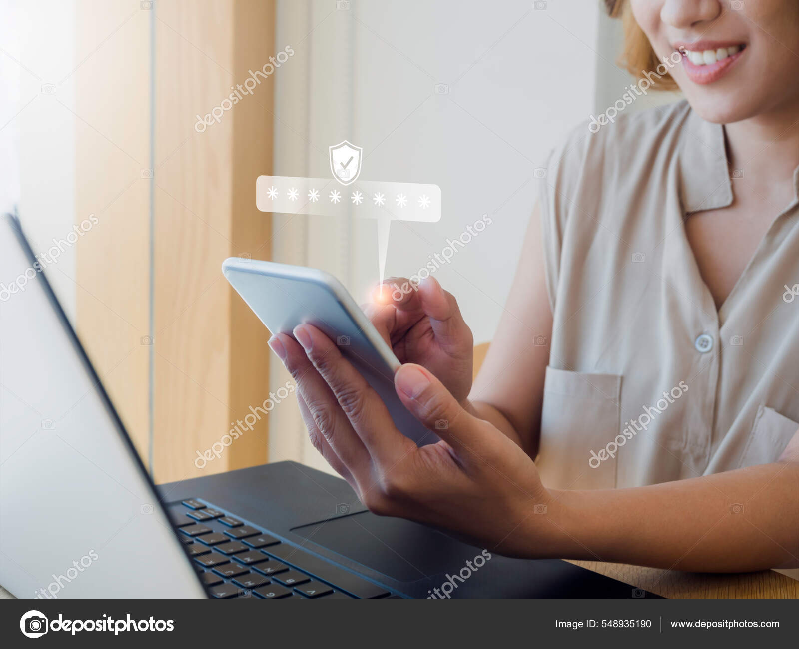 Two Steps Authentication Concept Virtual Safety Shield Icon While ... Two Steps Authentication Concept Virtual Safety Shield Icon While ...