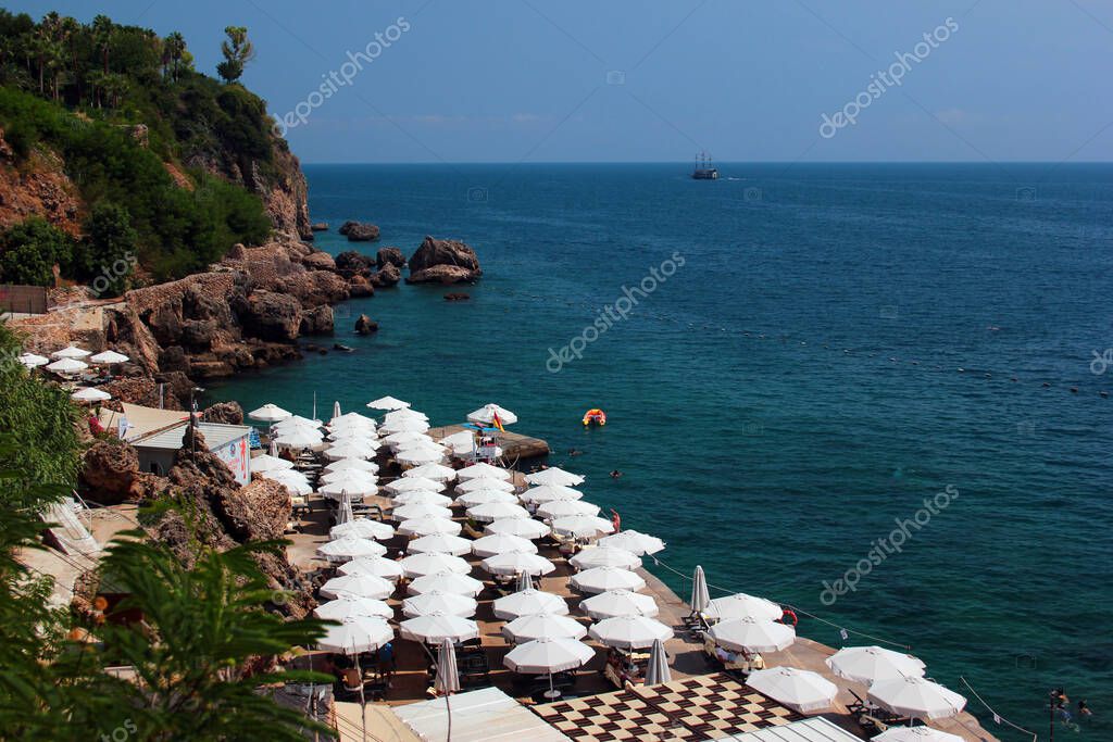 Antalya, Turkey - July 10, 2022: Erenkus Beach at Falez seaside park in ...