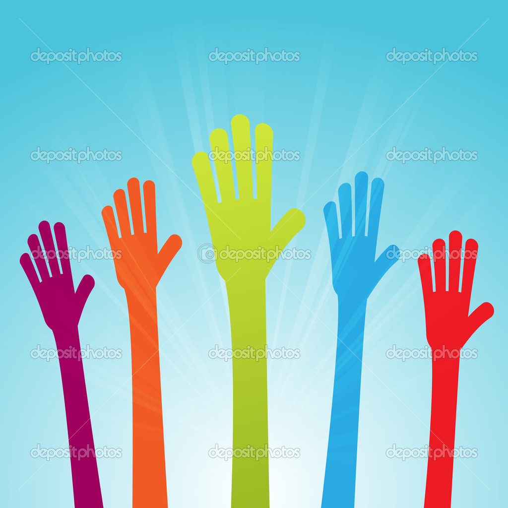 Colorful Raised Hands Stock Vector by ©herminutomo 37558679