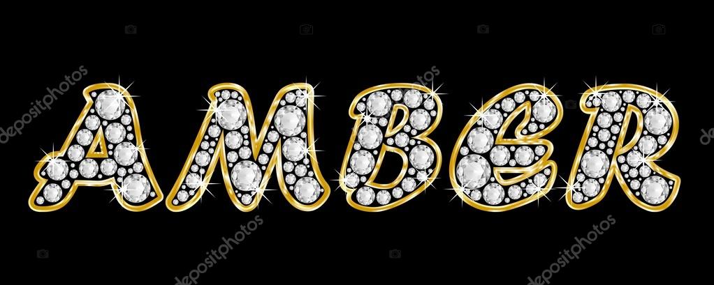 The name Amber spelled in bling diamonds, with shiny, brilliant golden ...