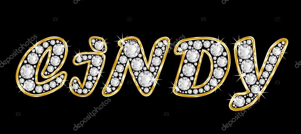 The name Cindy spelled in bling diamonds, with shiny, brilliant golden ...