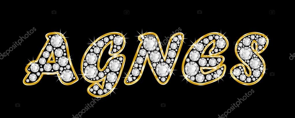 The name Agnes spelled in bling diamonds, with shiny, brilliant golden ...