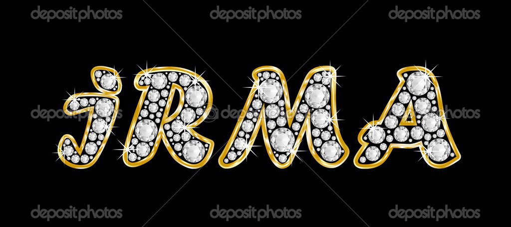 The name Irma spelled in bling diamonds, with shiny, brilliant golden ...