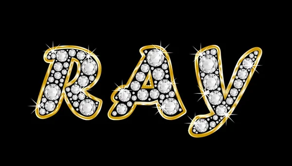 The name Ray spelled in bling diamonds, with shiny, brilliant golden ...