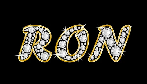 The name Ron spelled in bling diamonds, with shiny, brilliant golden ...