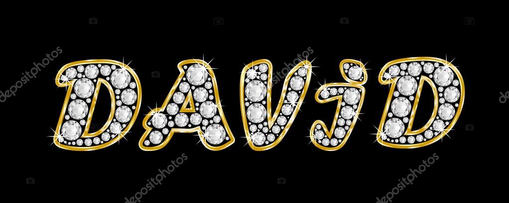 The name David spelled in bling diamonds, with shiny, brilliant golden ...