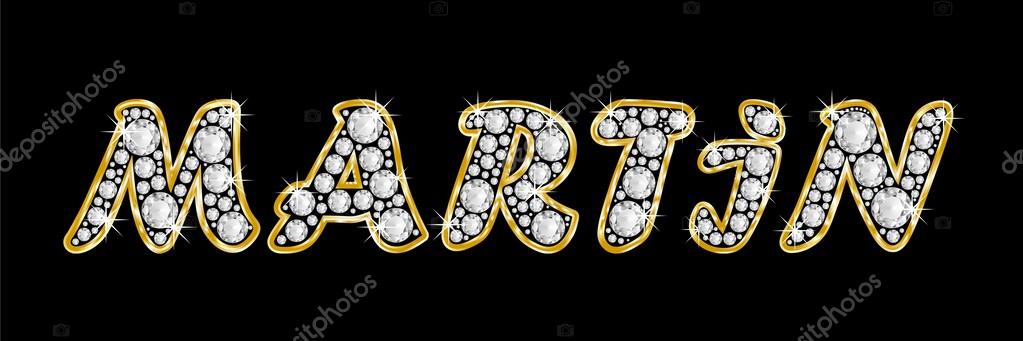 The name Martin spelled in bling diamonds, with shiny, brilliant golden ...