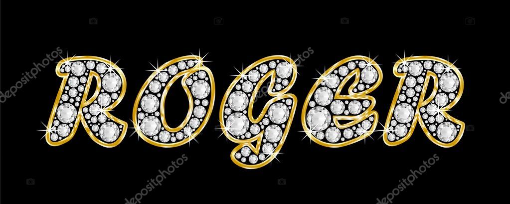El nombre Roger deletreado en brillantes diamantes, con brillante ...
