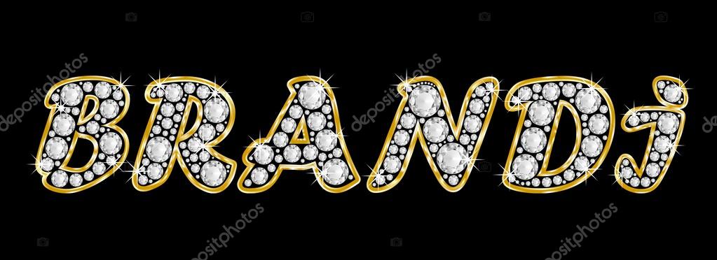 The name Brandi spelled in bling diamonds, with shiny, brilliant golden ...