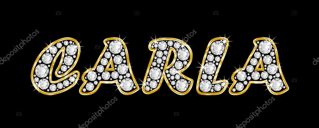 El nombre carla escrito en diamantes de joyas, con marco dorado ...
