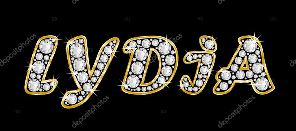 The name Lydia spelled in bling diamonds, with shiny, brilliant golden ...