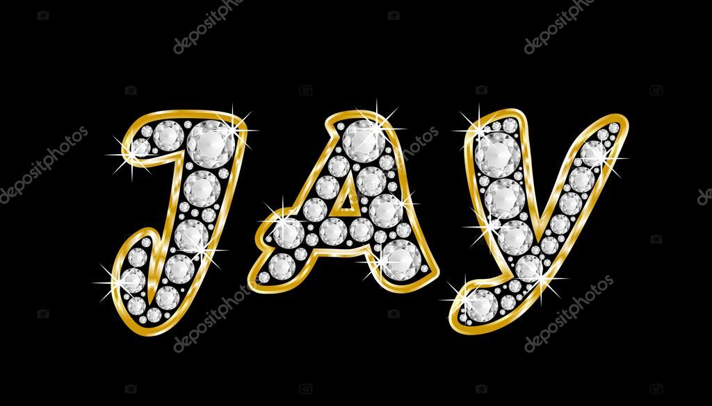 The name Jay spelled in bling diamonds, with shiny, brilliant golden ...