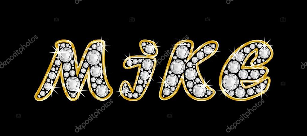 The name Mike spelled in bling diamonds, with shiny, brilliant golden ...