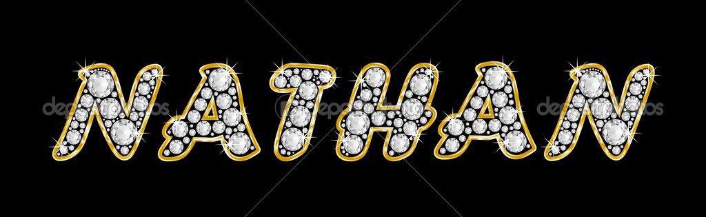 O nome nathan escrito em diamantes de jóias, com moldura dourada ...