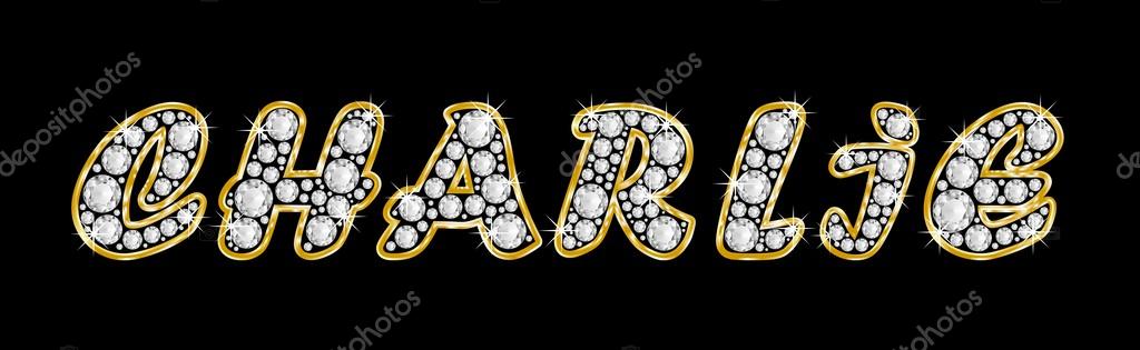 The name Charlie spelled in bling diamonds, with shiny, brilliant ...