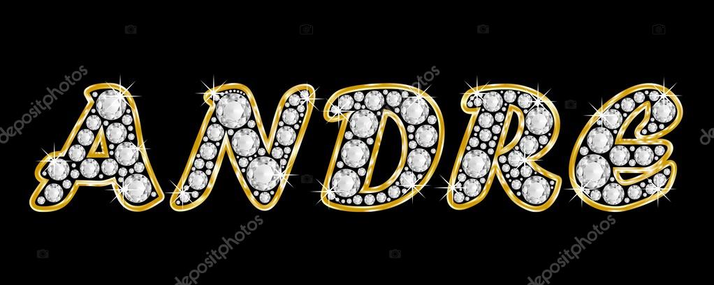 The name Andre spelled in bling diamonds, with shiny, brilliant golden ...